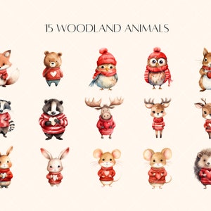 Woodland Valentines Clipart Cute Woodland Animals on Valentines Day ...