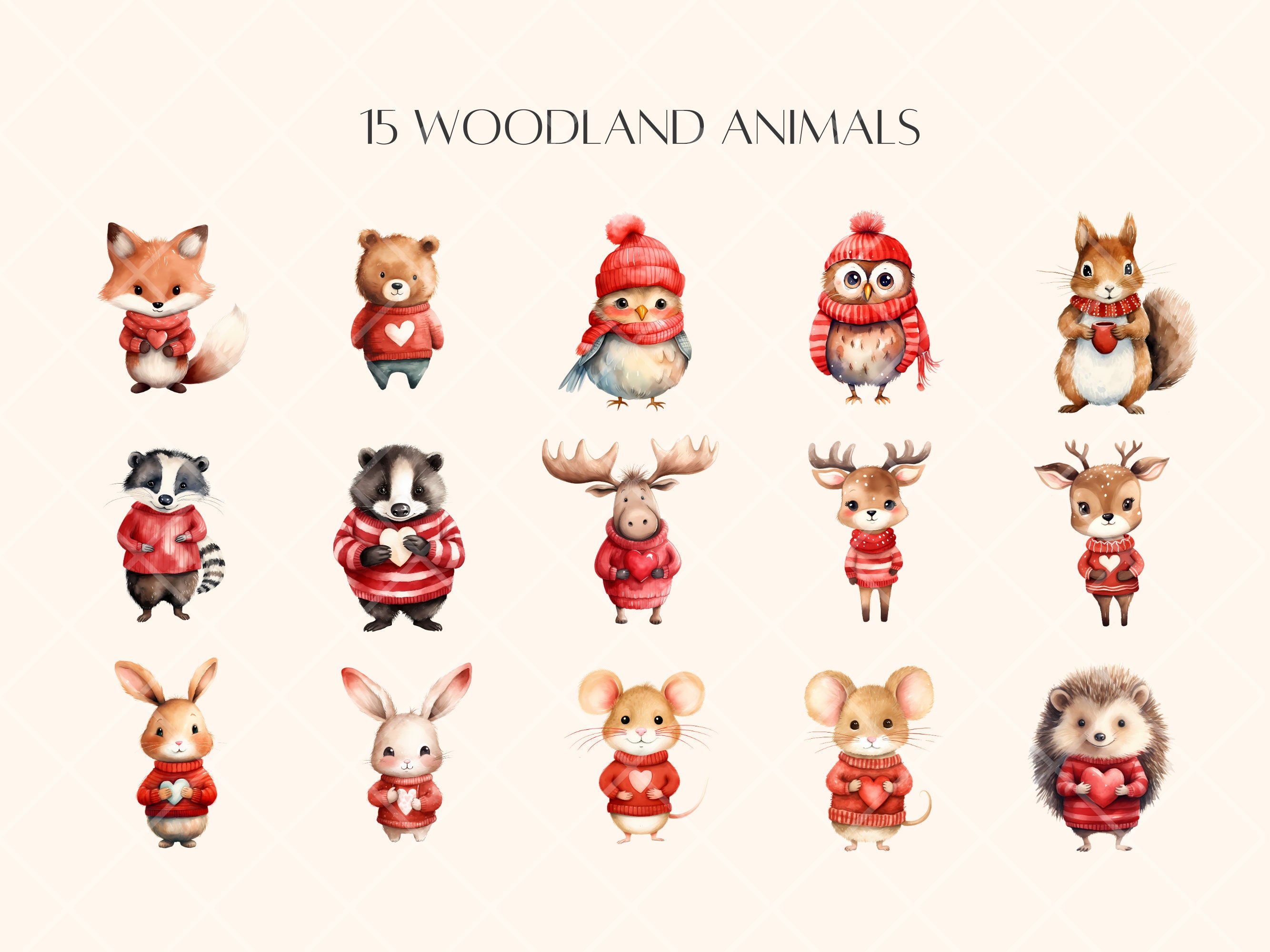 Woodland Valentines Clipart Cute Woodland Animals on Valentines Day ...