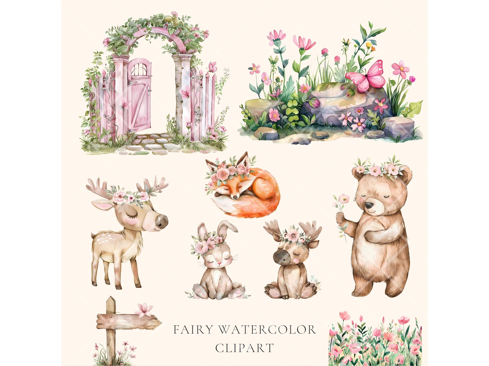 Watercolor Fairy Garden Clipart Cute Fairy Garden Clipart Enchanted ...