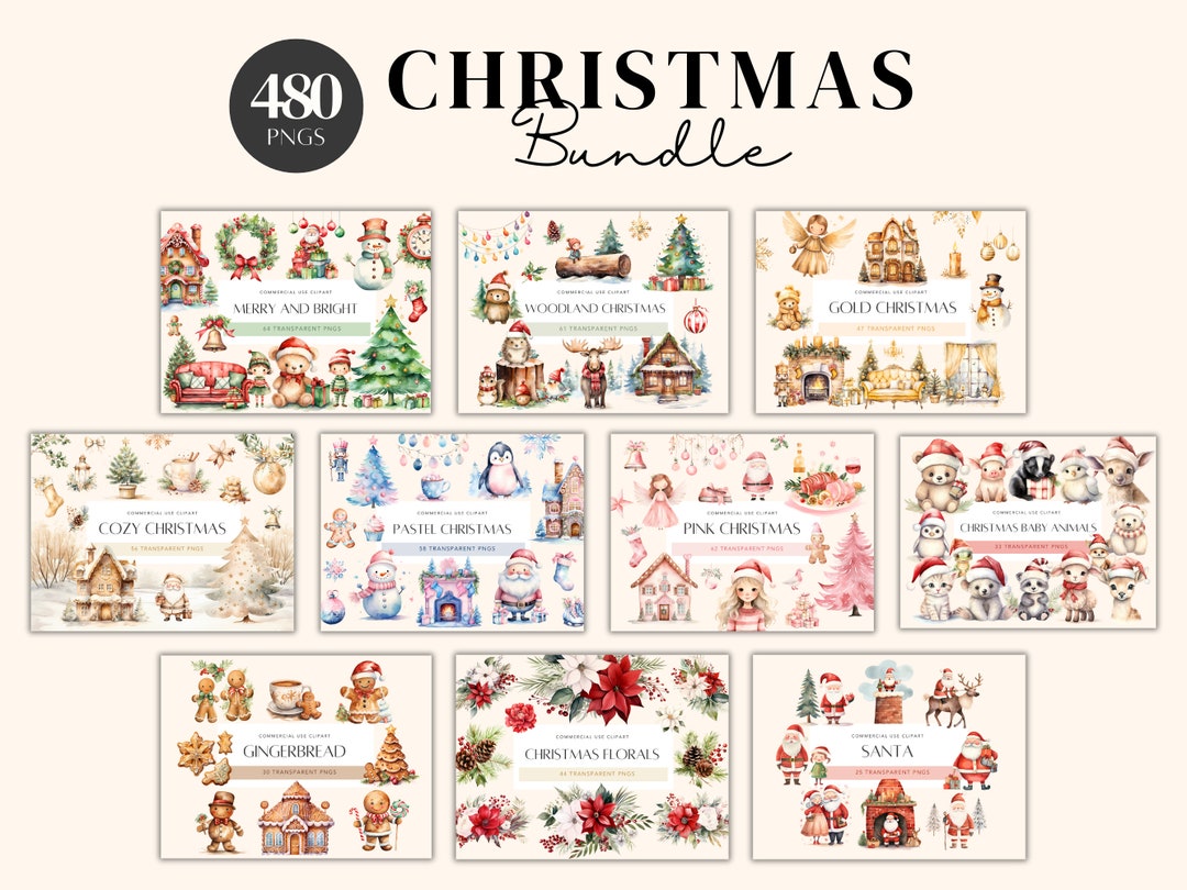 Christmas Clipart Bundle Watercolor Christmas Clipart Boho Christmas ...