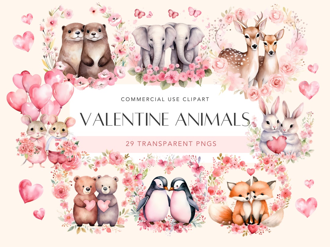 Valentine Animal Clipart Cute Animal Pairs Animal Couple Clipart ...