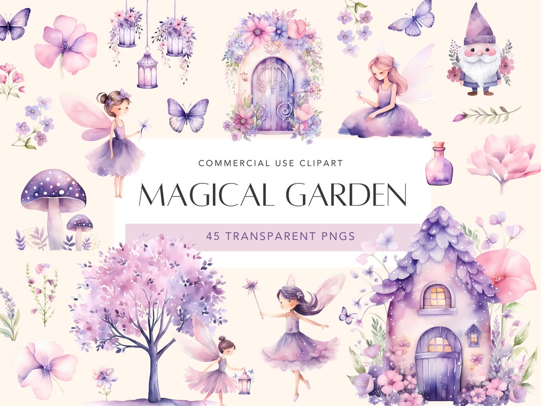 Watercolor Fairy Magical Garden Clipart Cute Fairy Garden Clipart ...