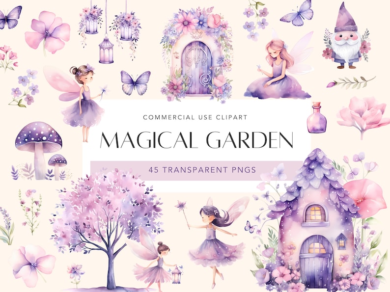 Watercolor Fairy Magical Garden Clipart Cute Fairy Garden Clipart ...