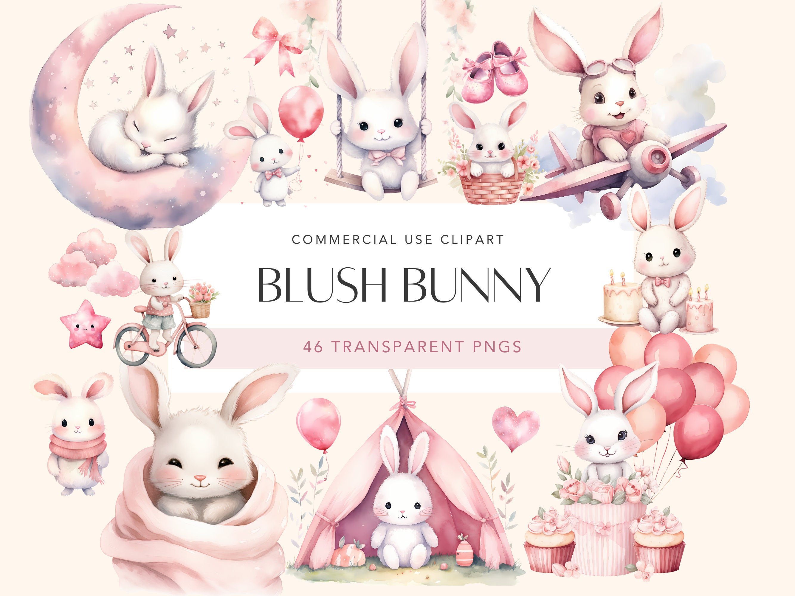 Watercolor Bunny Clipart for Girl Watercolor Baby Shower Clipart Baby ...