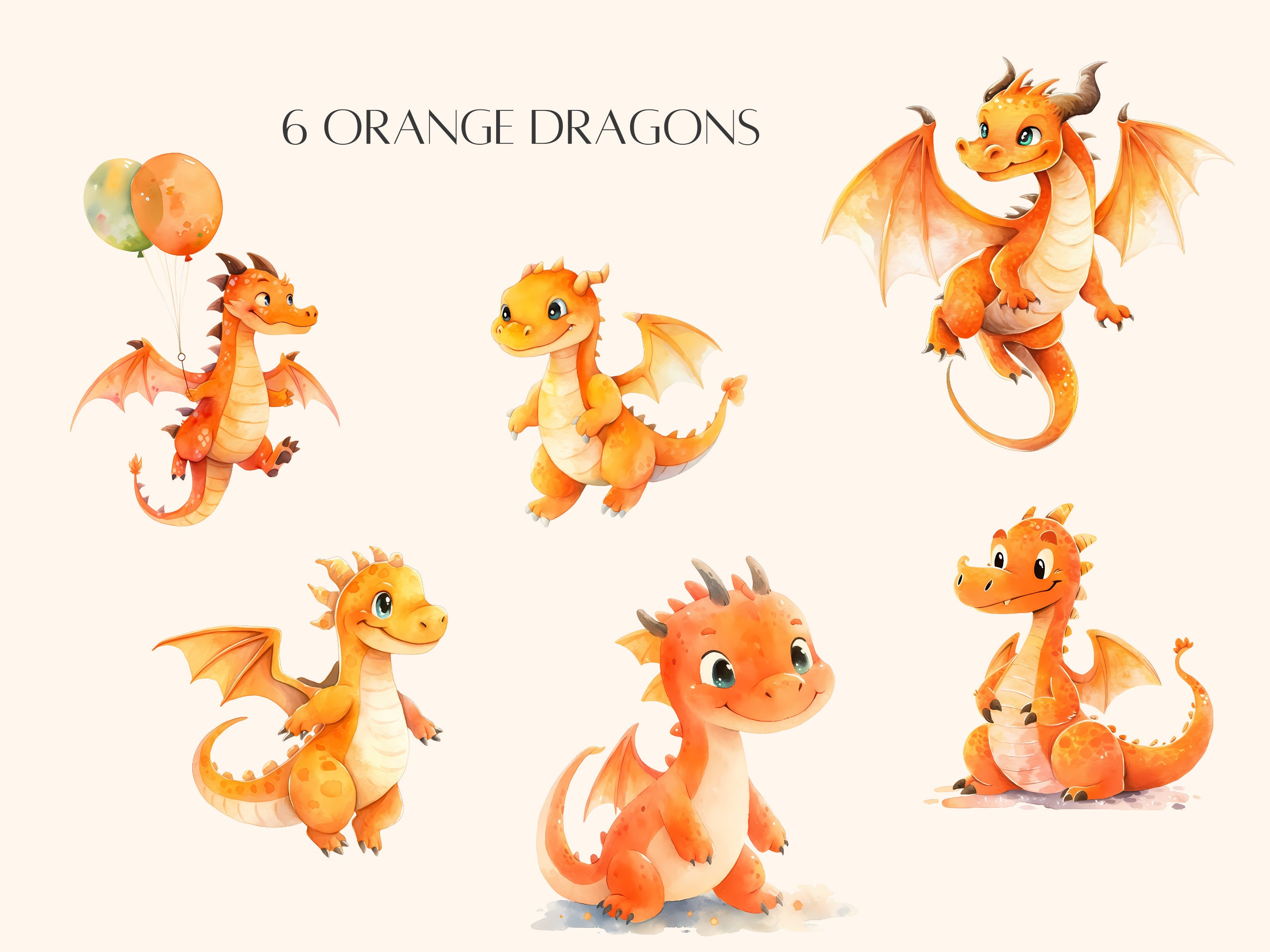 Cute Dragon Clipart Watercolor Dragon Clipart Pastel Baby Dragons PNG ...
