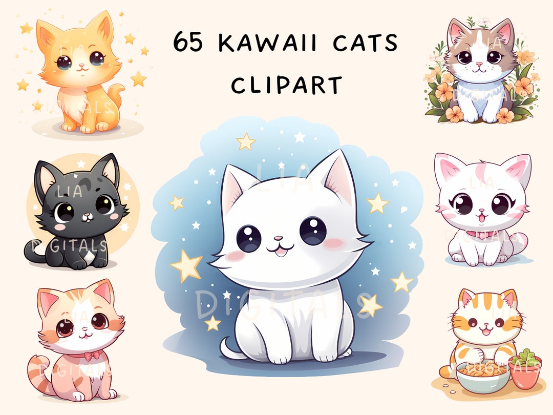 Cute Cat Clipart Kawaii Bundle for Animal Stickers Kawaii Clipart Wall ...
