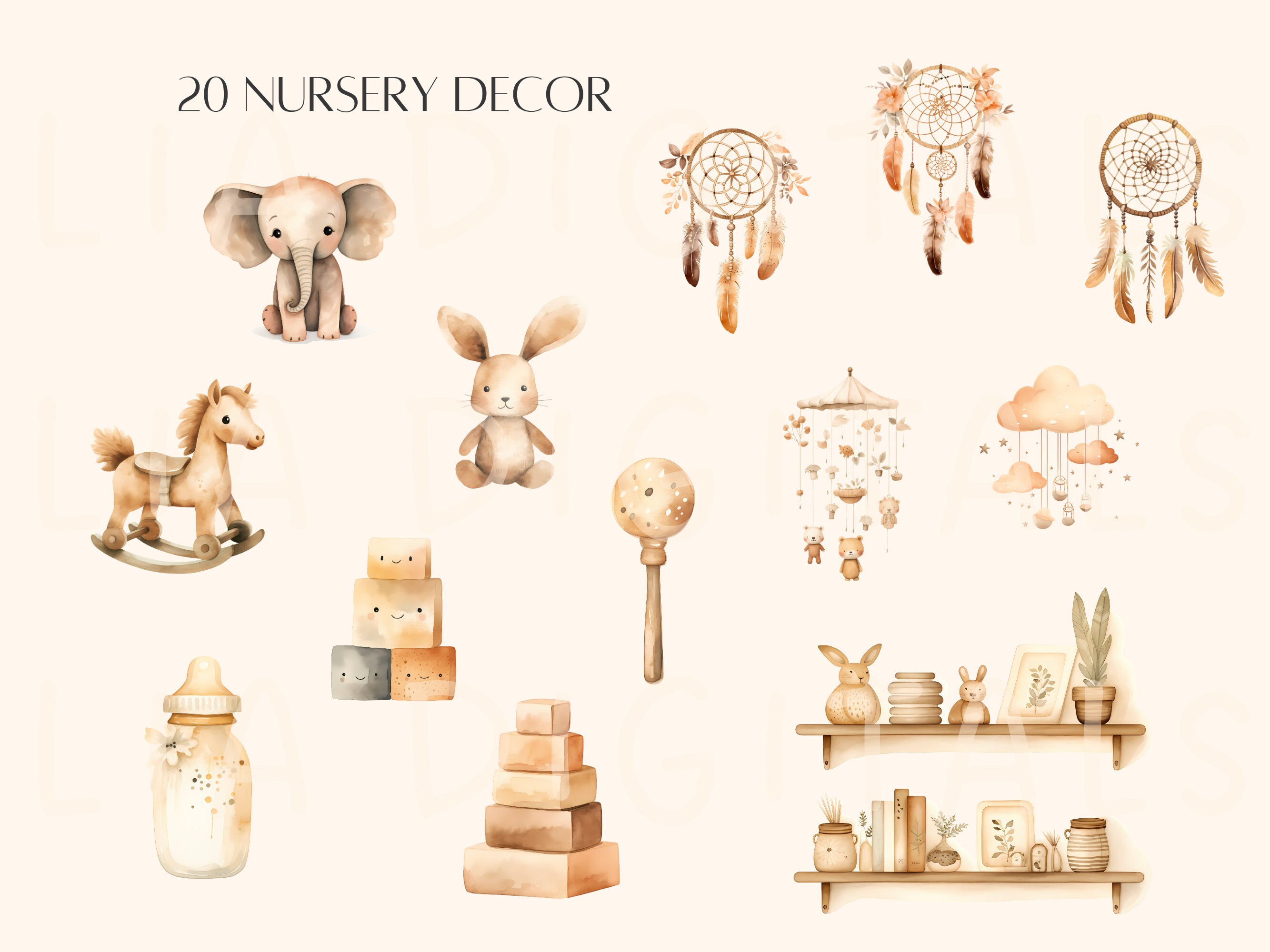 Watercolor Boho Nursery Baby Clipart Bundle Cute Nursery Newborn Baby ...