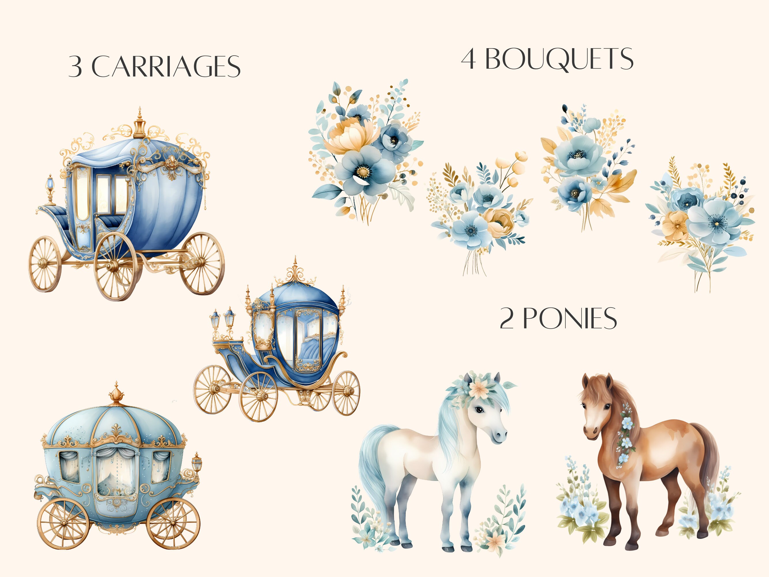 Blue Princess Clipart Watercolor Cinderella Cute Princess Carriage ...