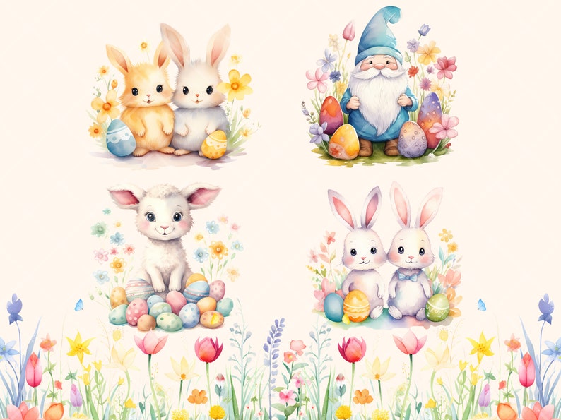 Watercolor Easter Clipart Bundle Pastel Rainbow Easter Spring Clipart ...