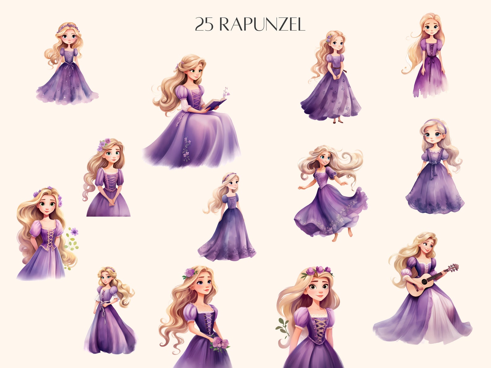 Rapunzel Birthday Clipart Bundle Purple Princess Clipart Princess ...