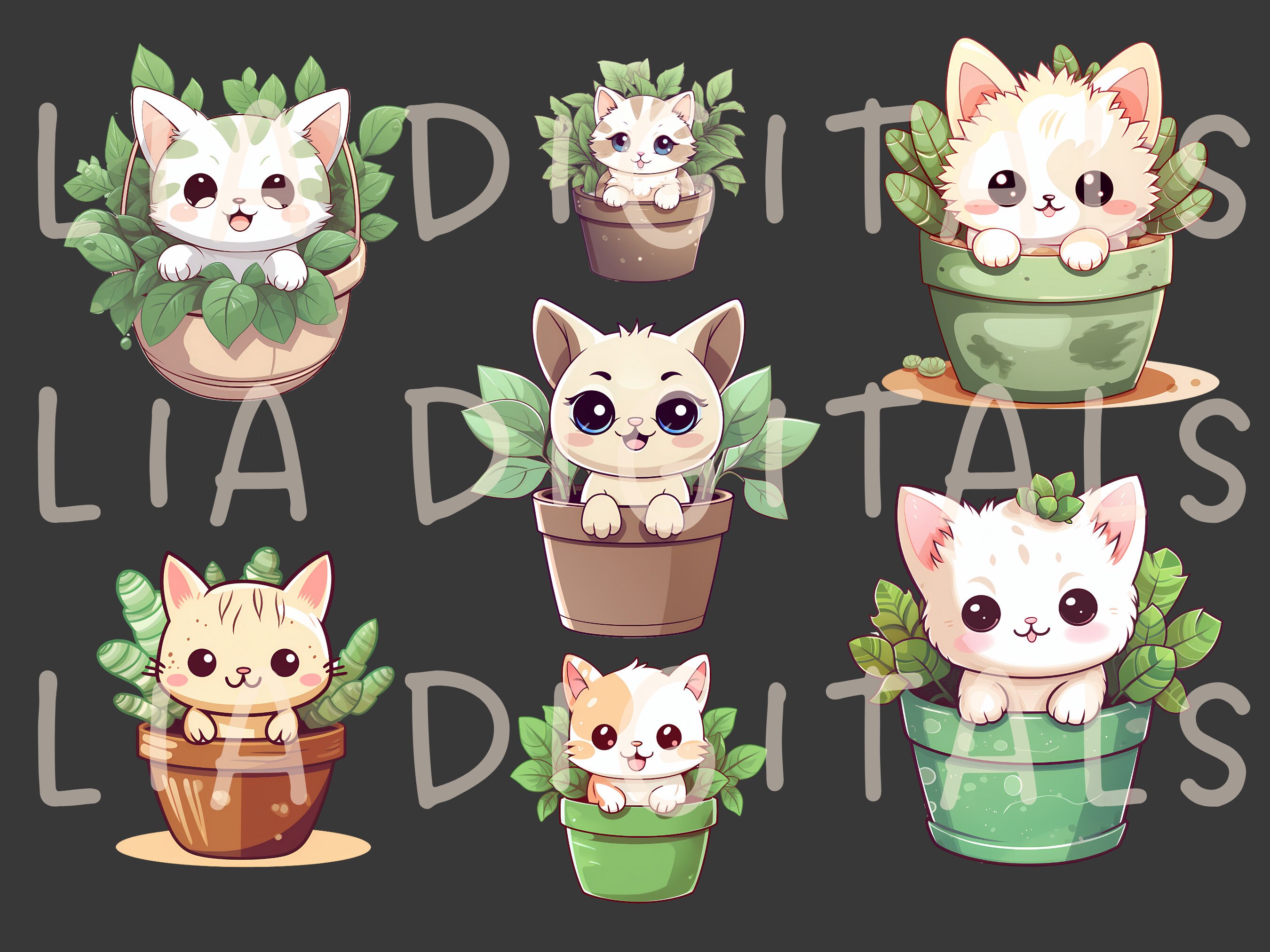 Kawaii Cat Plant Clipart Kawaii Plants Clipart Cute House - Etsy