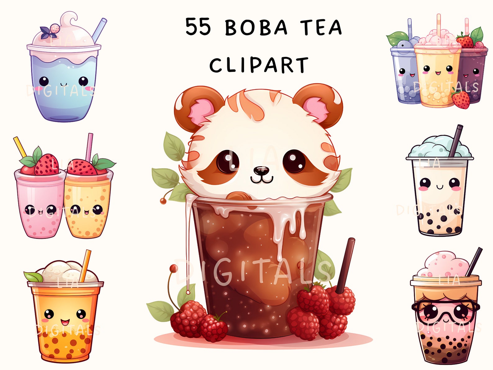 Boba Tea Kawaii Clipart Bubble Tea Clipart Kawaii Drink PNG Cute Food ...
