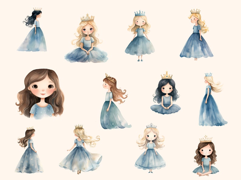Blue Princess Clipart Watercolor Cinderella Cute Princess Carriage ...