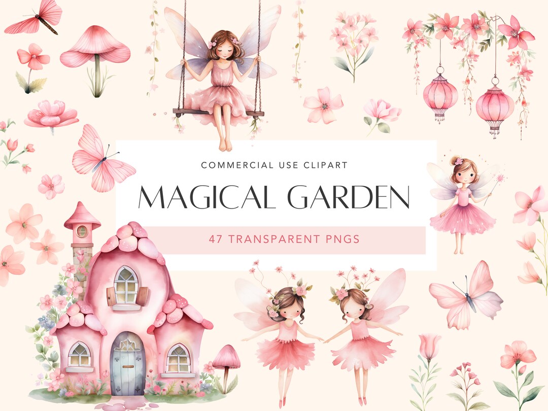 Watercolor Fairy Magical Garden Clipart Cute Fairy Garden Clipart ...