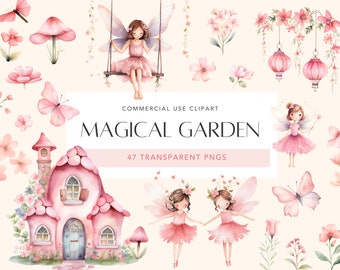 Watercolor Fairy Garden Clipart Cute Fairy Garden Clipart Enchanted ...