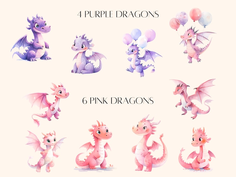 Cute Dragon Clipart Watercolor Dragon Clipart Pastel Baby Dragons PNG ...