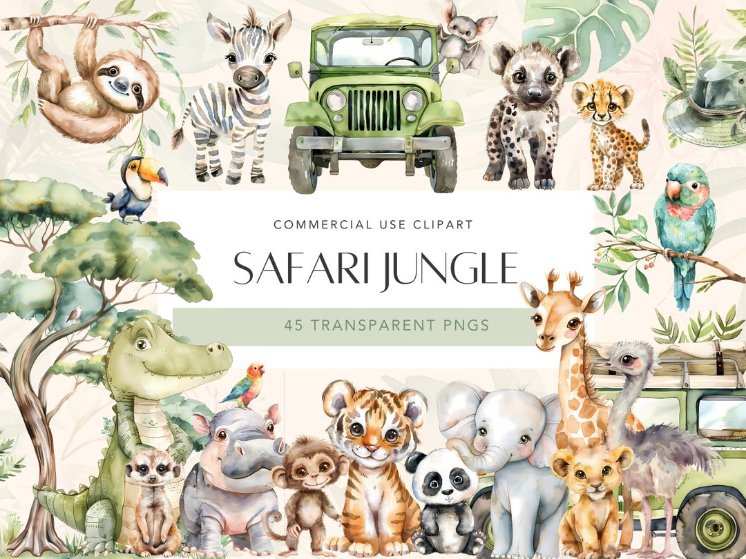 Safari Clipart Cute Jungle Safari Baby Animals Clip Art Watercolor ...