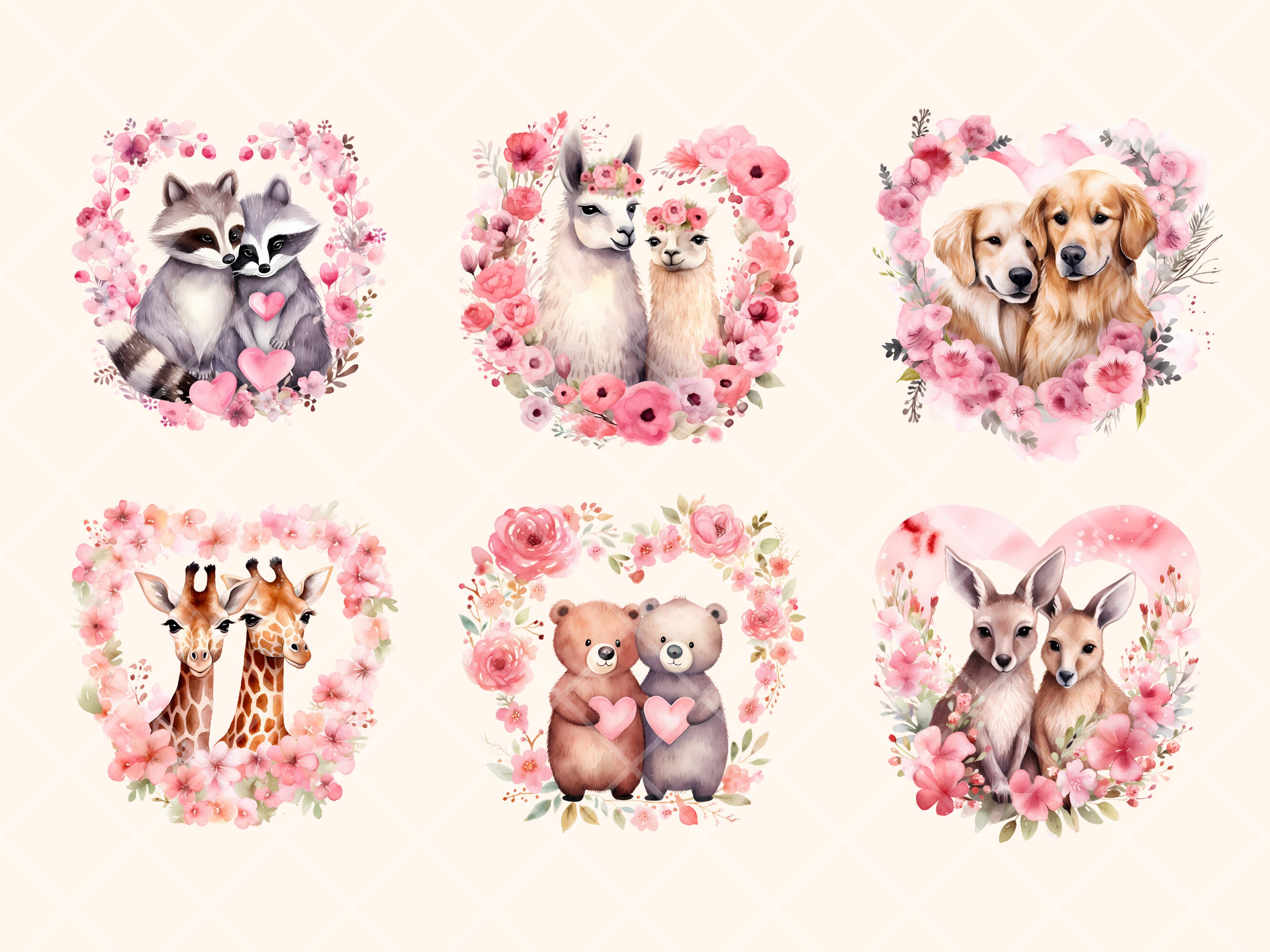Valentine Animal Clipart Cute Animal Pairs Animal Couple Clipart ...