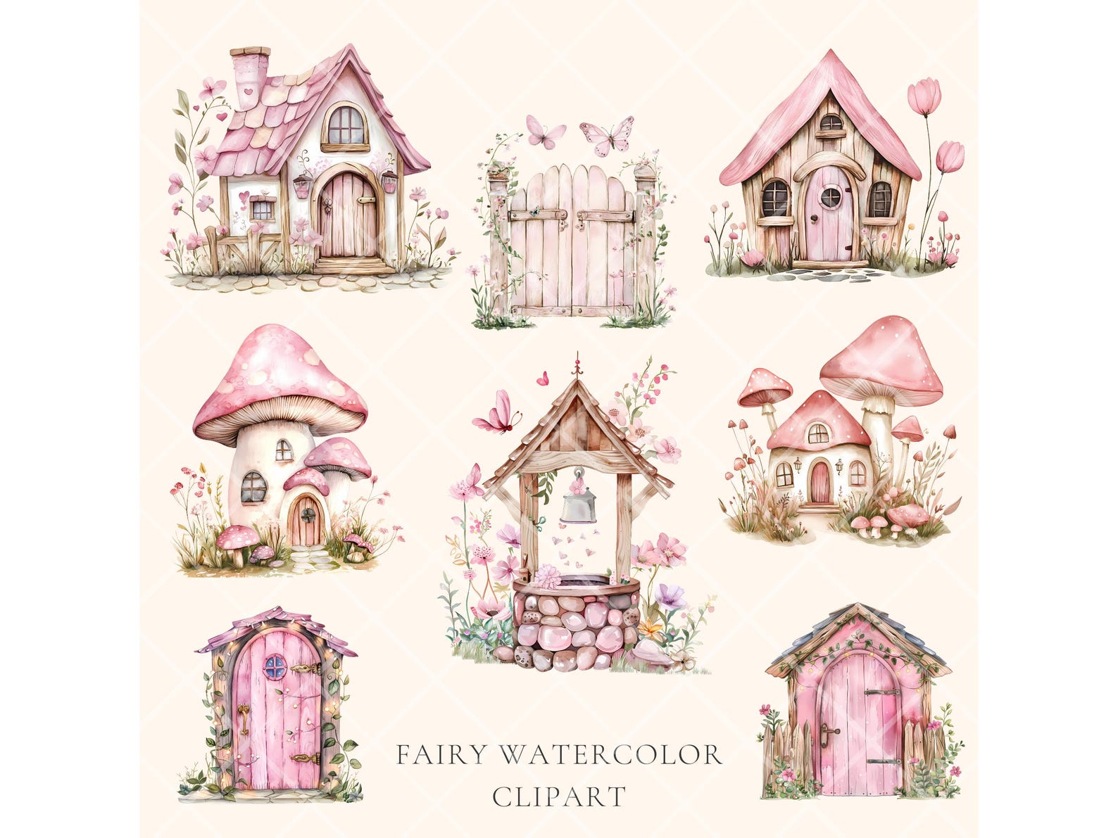Watercolor Fairy Garden Clipart Cute Fairy Garden Clipart Enchanted ...