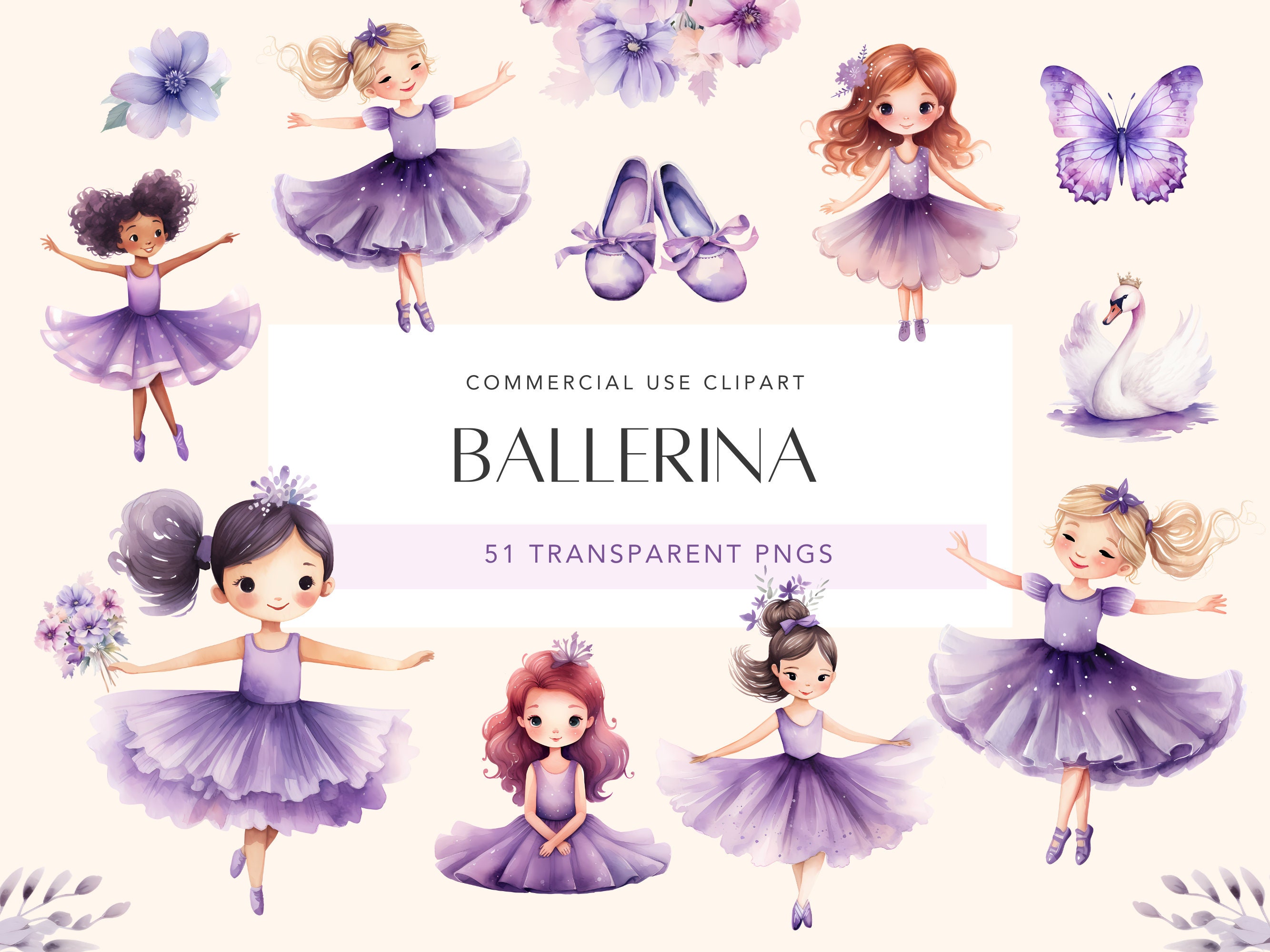 Purple Ballerina Clipart Swan Lake Clipart Watercolor Ballerina Clipart ...