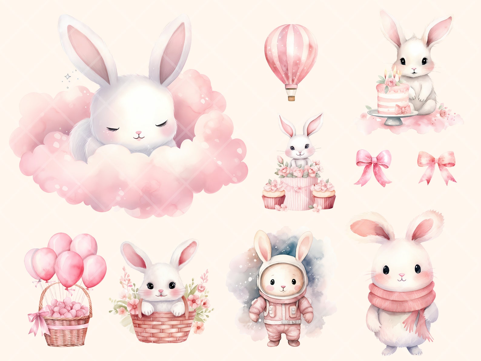 Watercolor Bunny Clipart for Girl Watercolor Baby Shower Clipart Baby ...