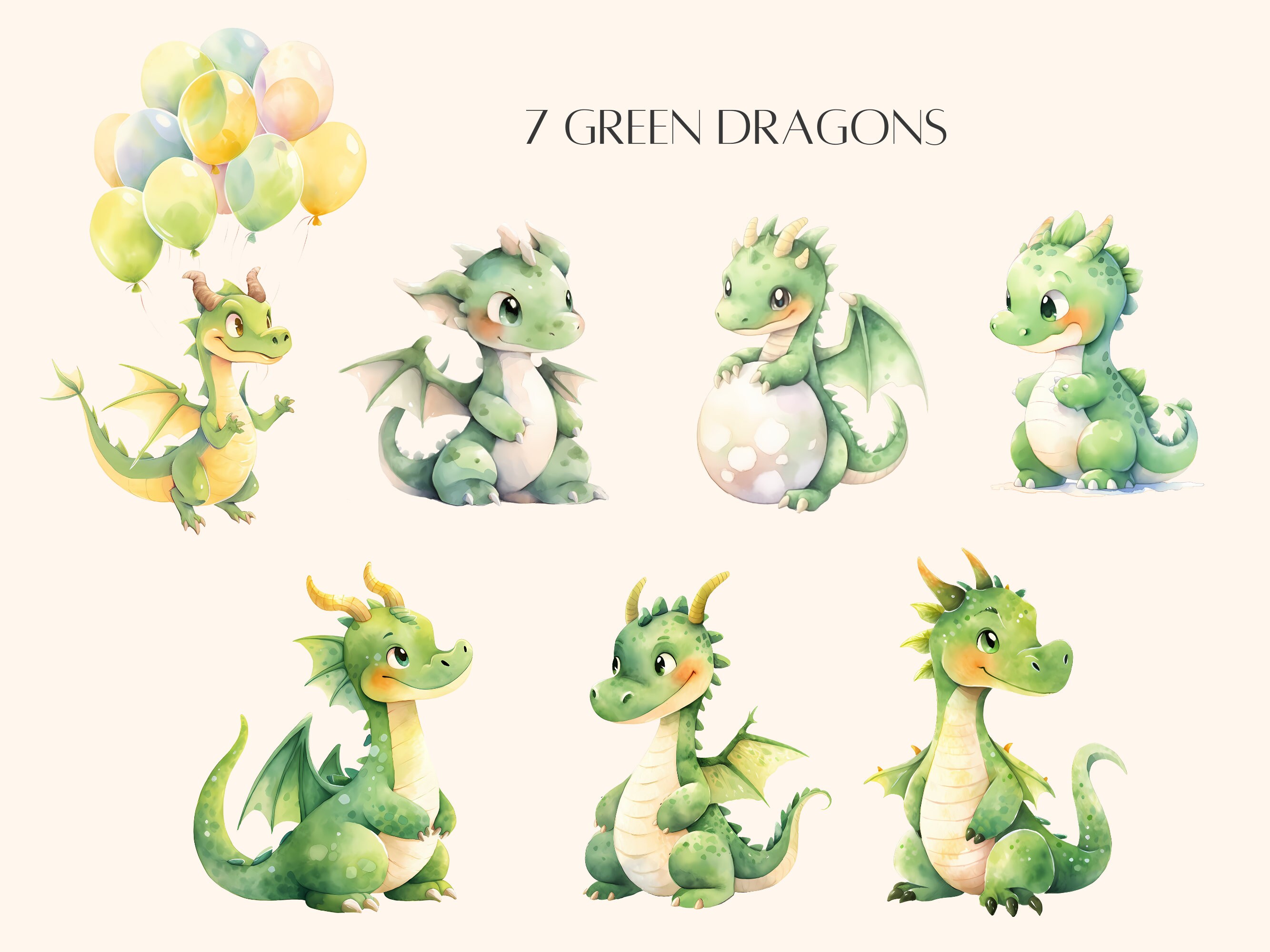 Cute Dragon Clipart Watercolor Dragon Clipart Pastel Baby Dragons PNG ...