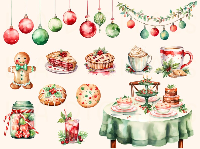 Watercolor Christmas Clipart Set Classic Christmas Clipart Bundle Red ...