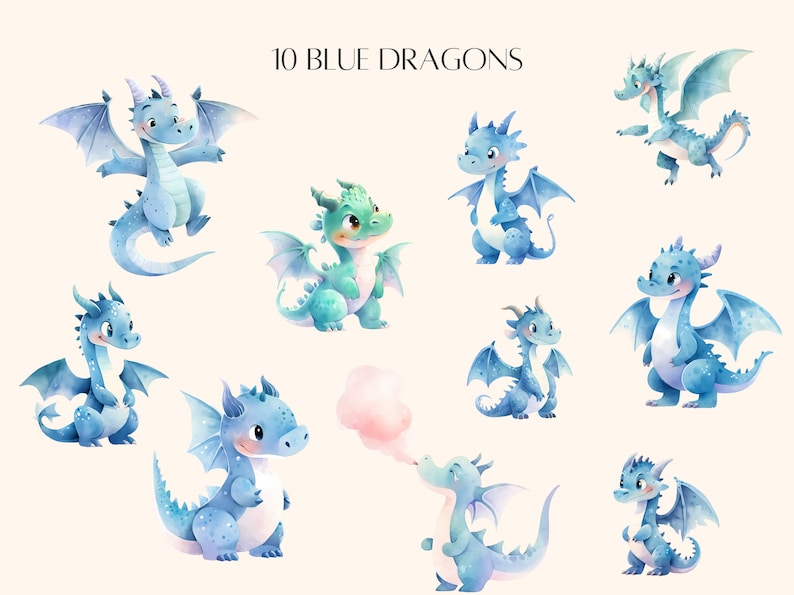 Cute Dragon Clipart Watercolor Dragon Clipart Pastel Baby Dragons PNG ...