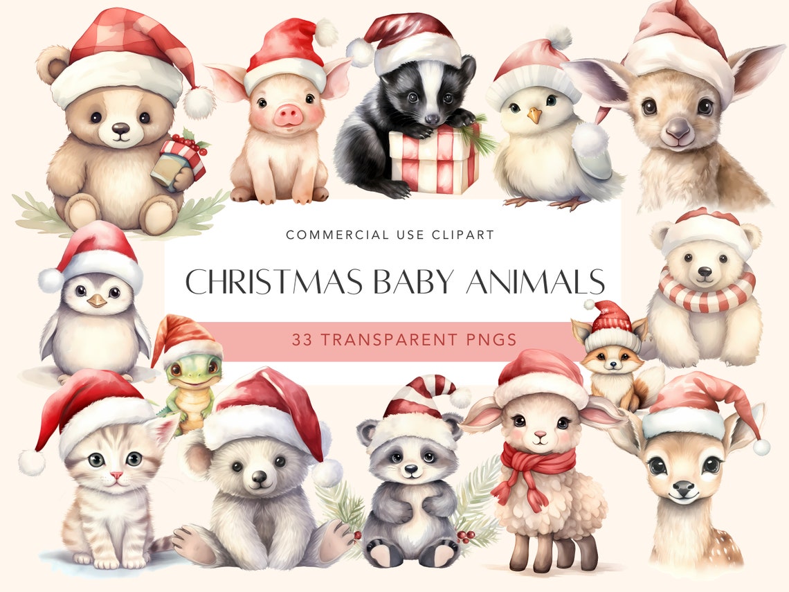 Christmas Animals Clipart Xmas Baby Animals Decor Winter Christmas ...