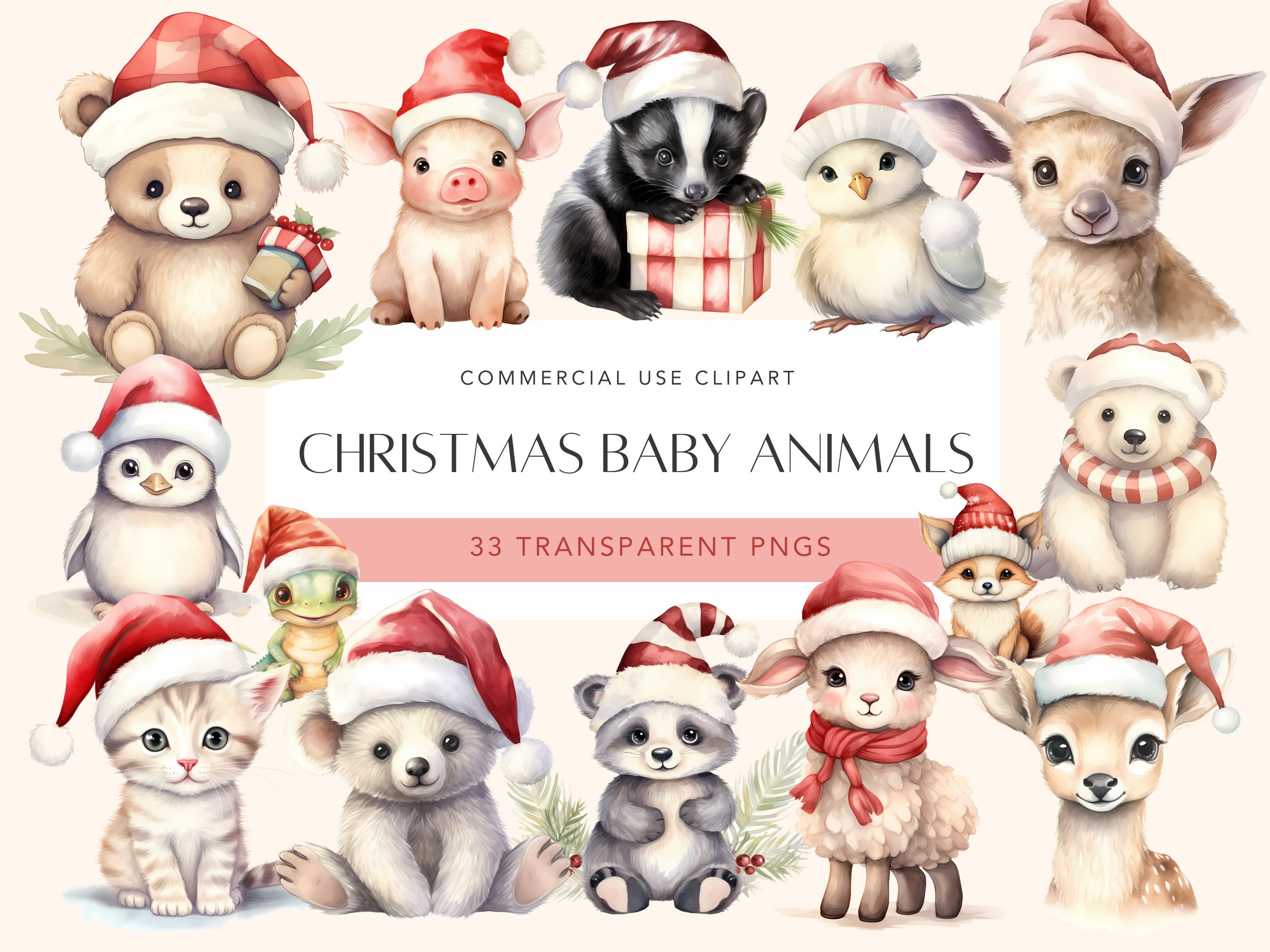 Christmas Animals Clipart Xmas Baby Animals Decor Winter Christmas ...
