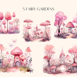 Watercolor Fairy Garden Clipart Cute Fairy Garden Clipart Enchanted ...