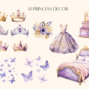 Purple Princess Clipart Watercolor Birthday Princess Clipart Cute ...