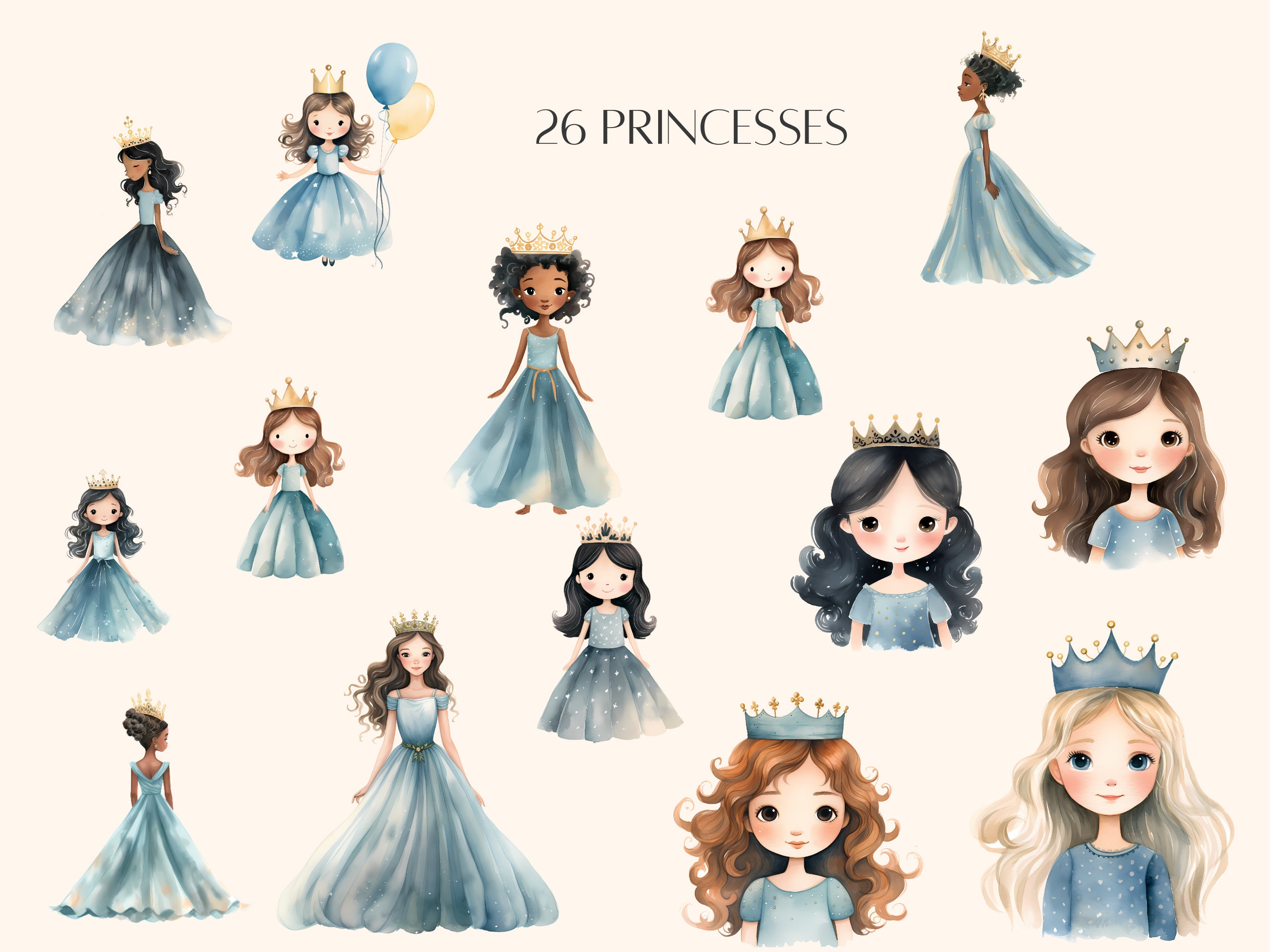 Blue Princess Clipart Watercolor Cinderella Cute Princess Carriage ...