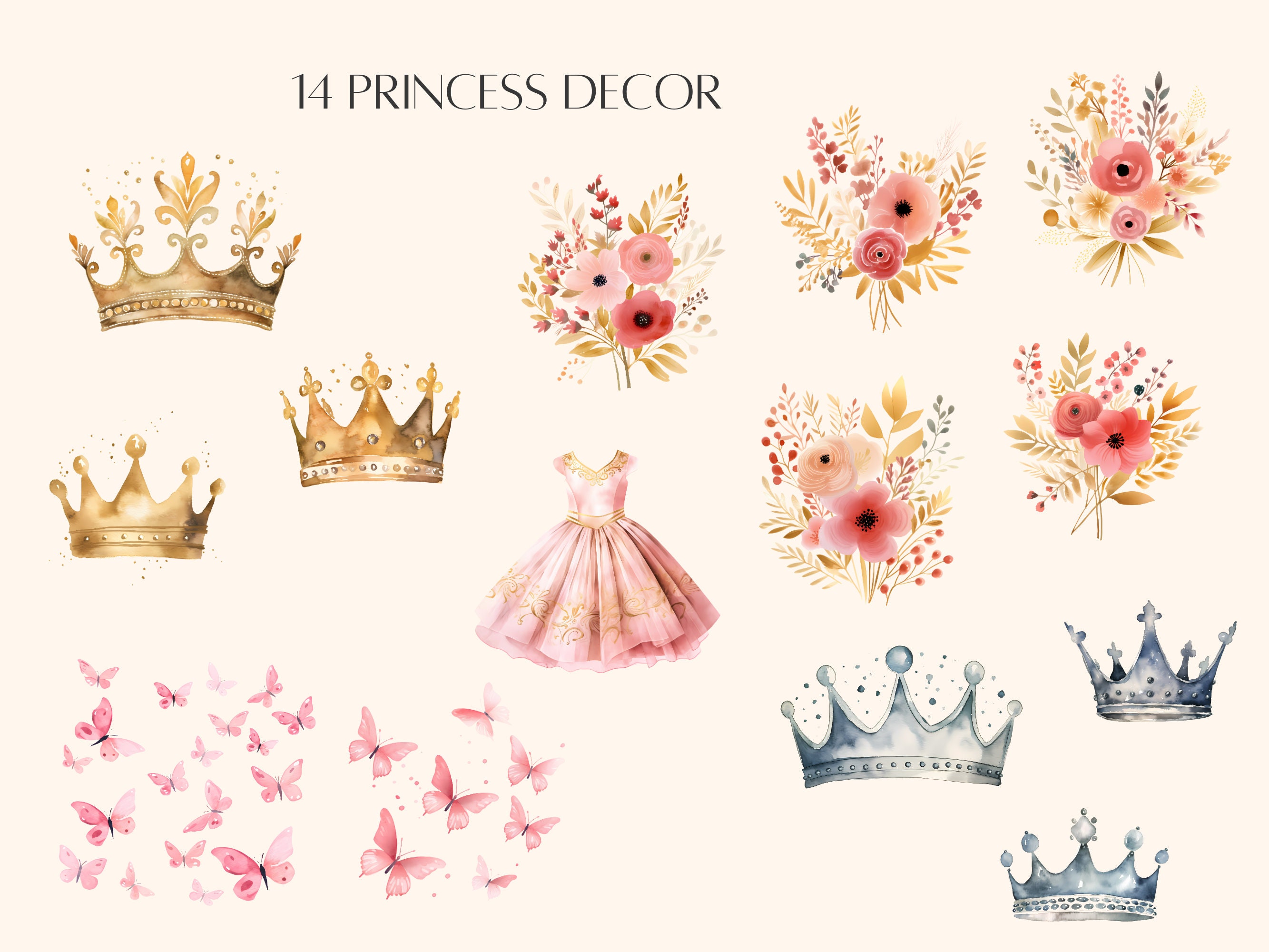 Pink Princess Clipart Watercolor Cute Princess and Knight Carriage ...