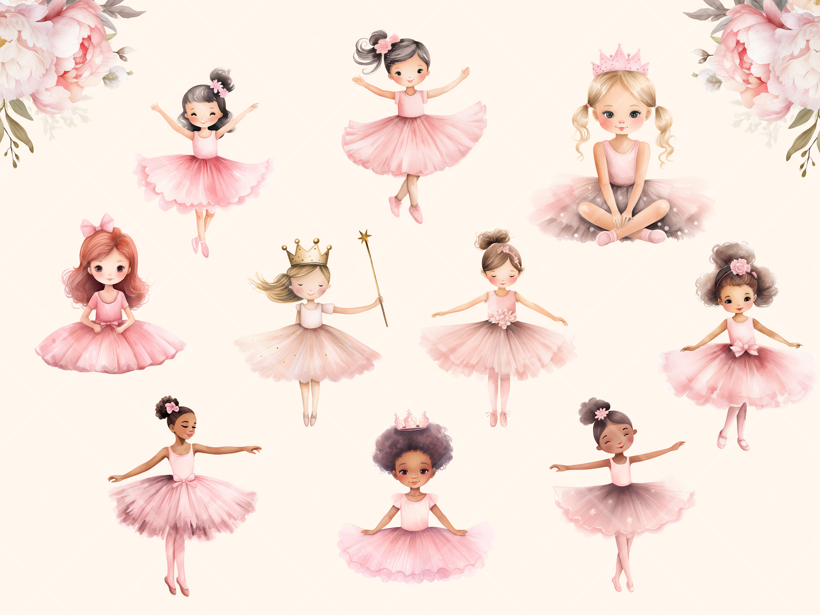Watercolor Ballerina Clipart Pink Ballerinas Clipart Bundle Cute Ballet ...