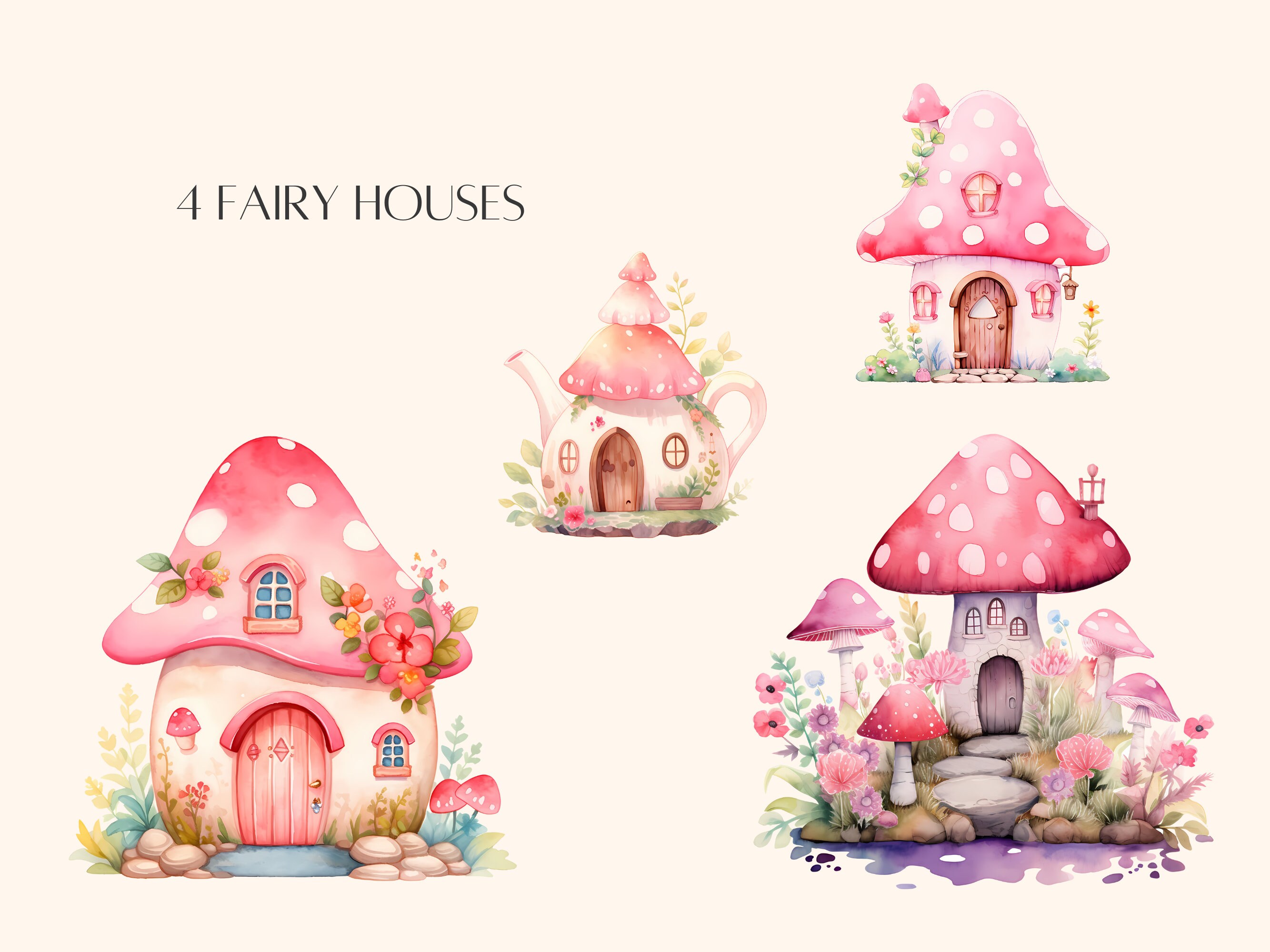 Watercolor Fairy Garden Clipart Cute Fairy Garden Clipart - Etsy