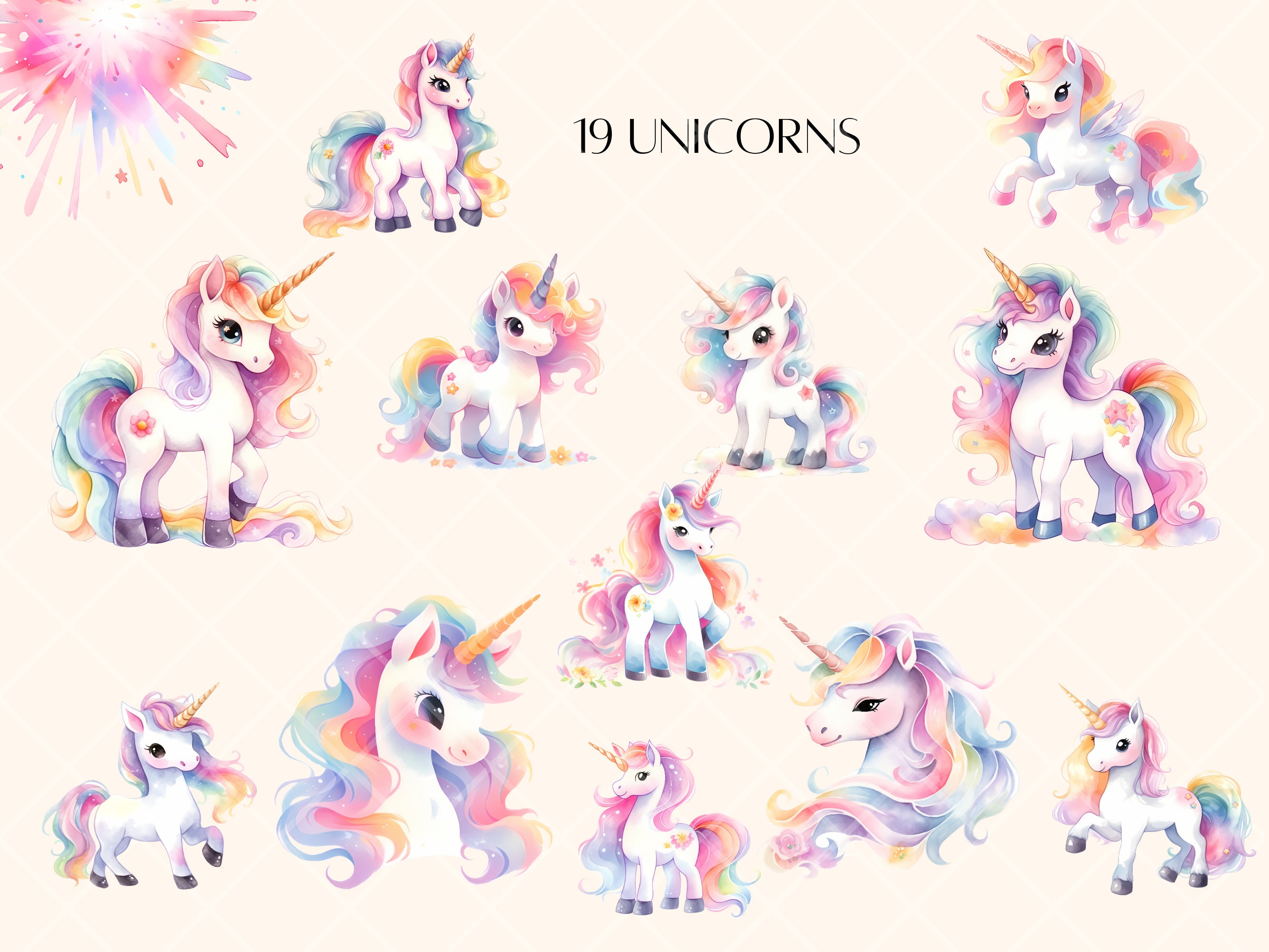 Cute Unicorn Clipart Rainbow Birthday Unicorn PNG Magic Unicorn Clipart ...
