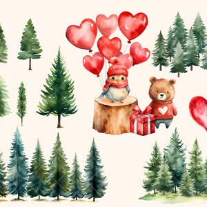 Woodland Valentines Clipart Cute Woodland Animals on Valentines Day ...