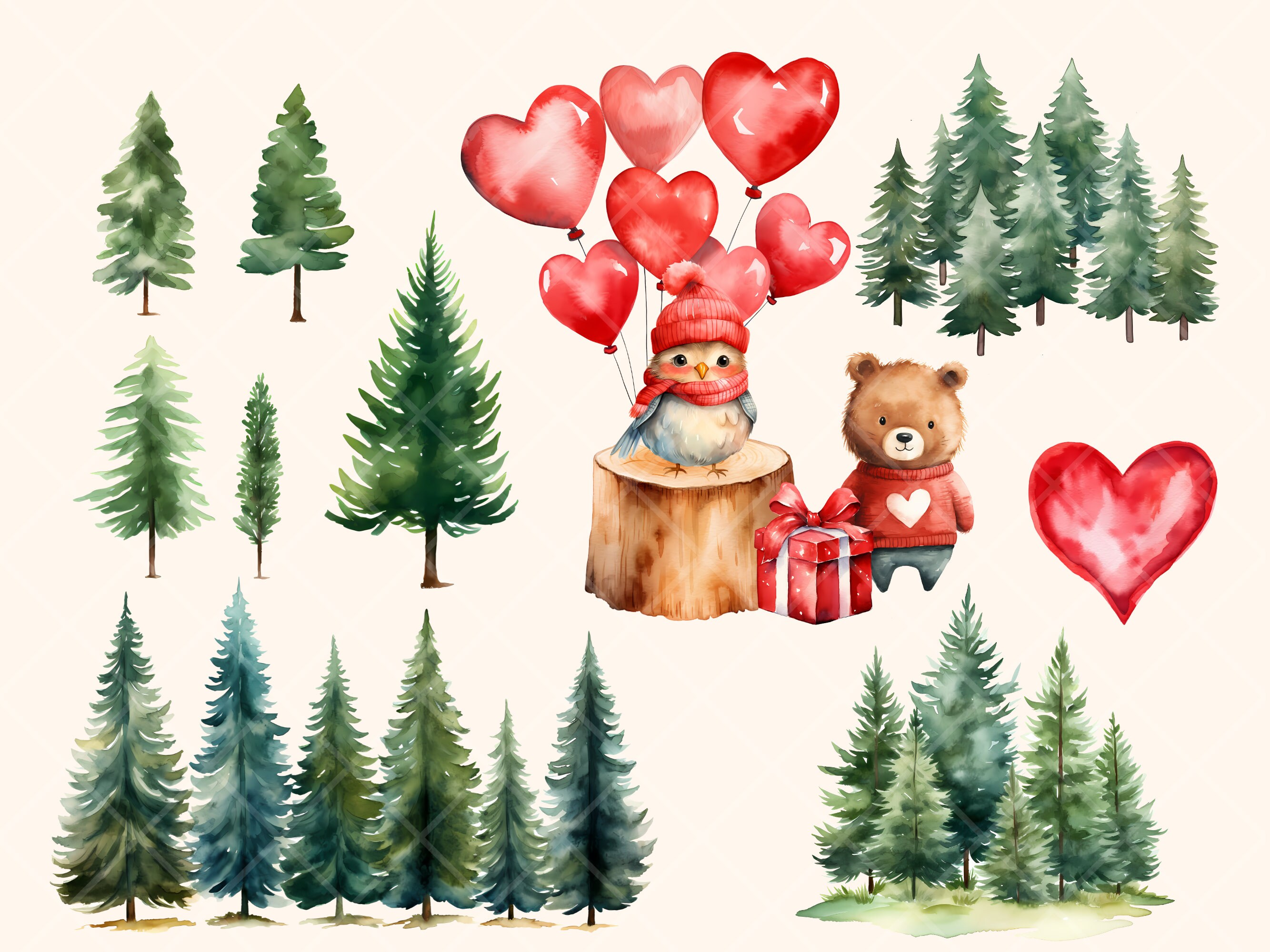 Woodland Valentines Clipart Cute Woodland Animals on Valentines Day ...