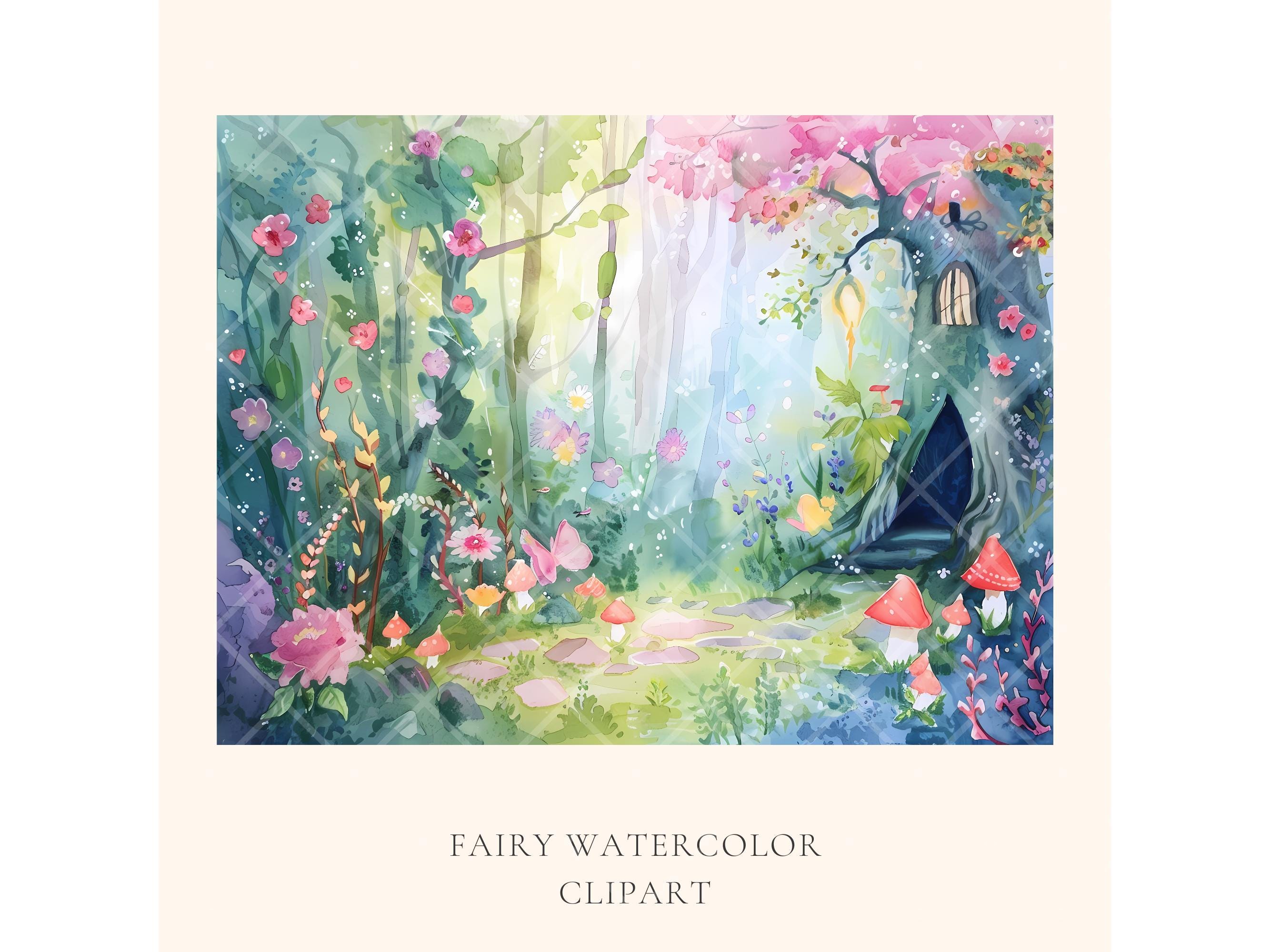 Watercolor Fairy Garden Clipart Cute Fairy Garden Clipart Enchanted ...
