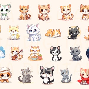 Cute Cat Clipart Kawaii Bundle for Animal Stickers Kawaii Clipart Wall ...