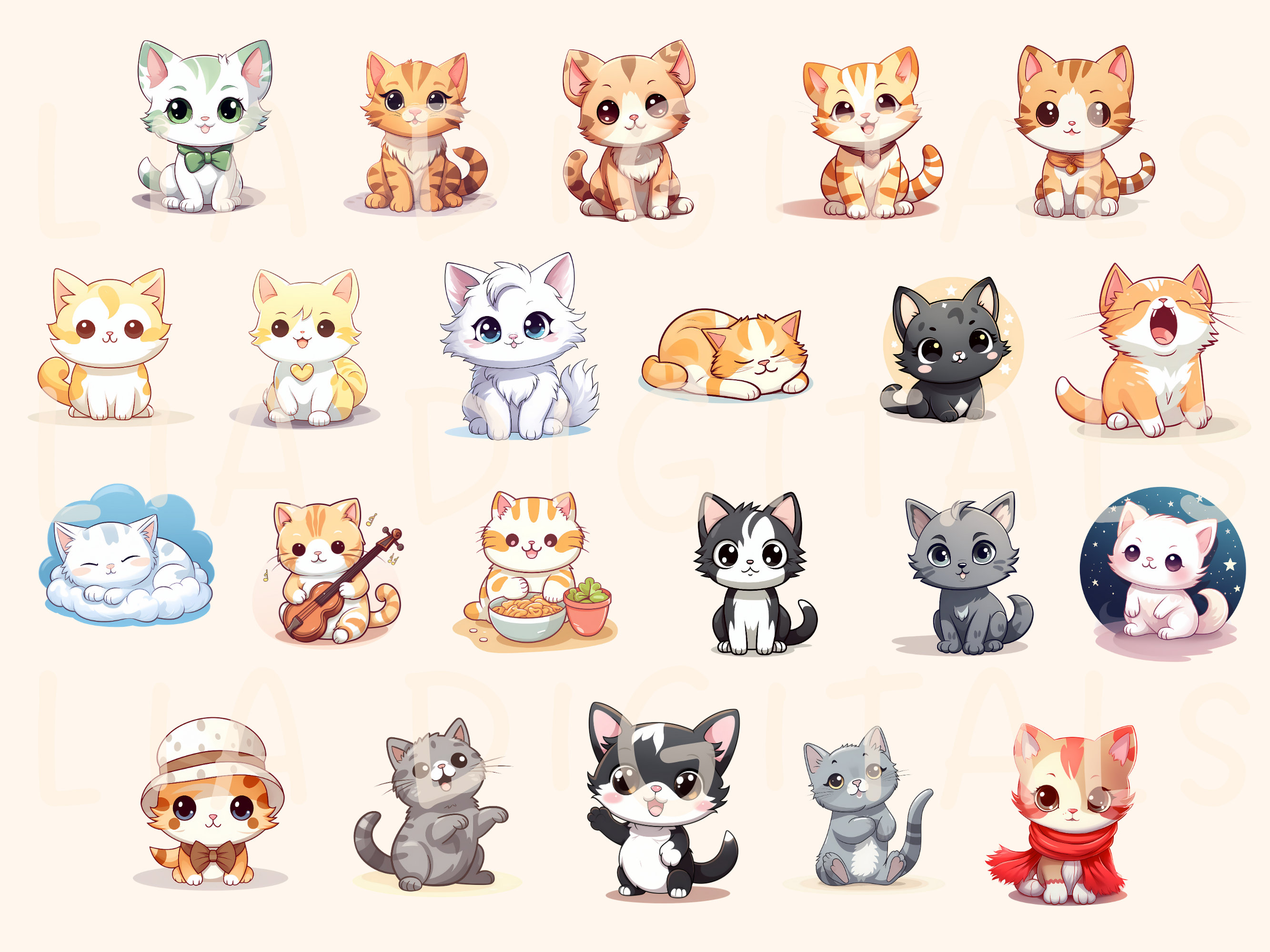Cute Cat Clipart Kawaii Bundle for Animal Stickers Kawaii - Etsy