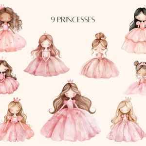 Pink Princess Watercolor Clipart Princess Clipart Royal Clipart Unicorn ...