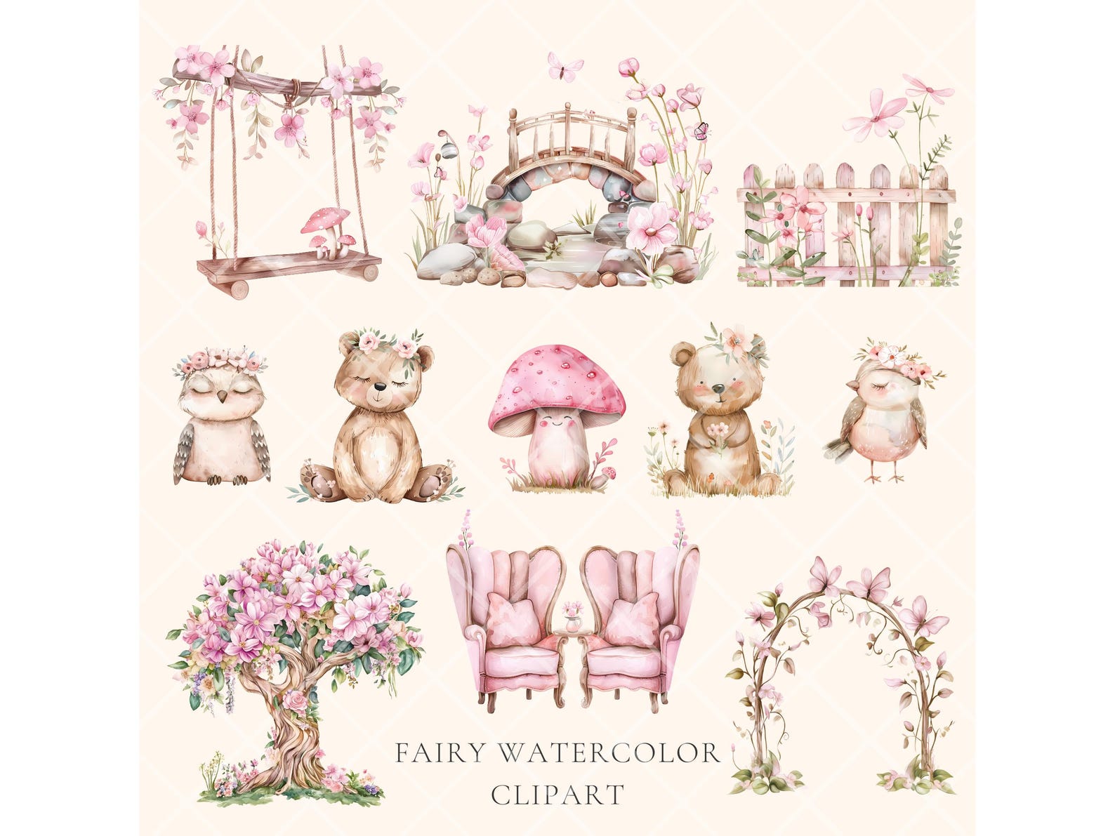 Watercolor Fairy Garden Clipart Cute Fairy Garden Clipart Enchanted ...