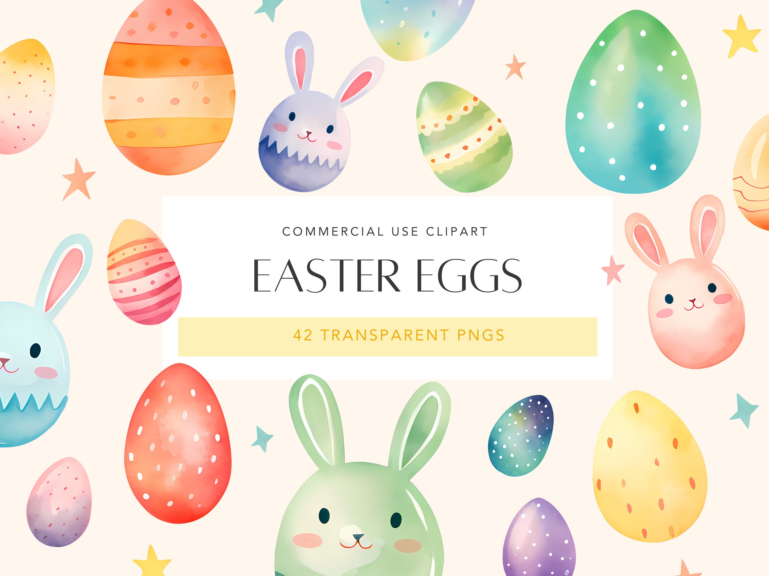 Easter Egg Clipart Cute Easter Bunny Eggs Watercolor Colorful Easter ...