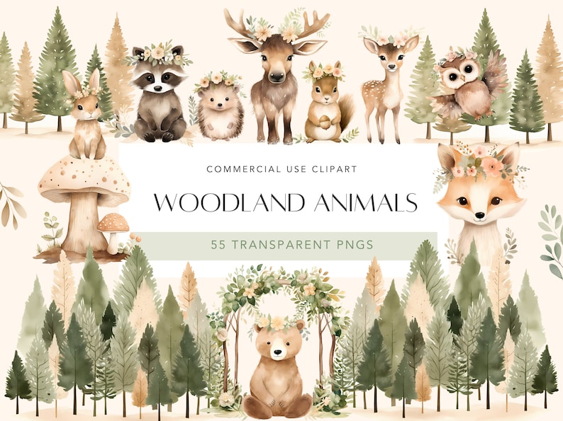 Woodland Animals Clipart Boho Woodland Forest Animals Clipart Cute ...