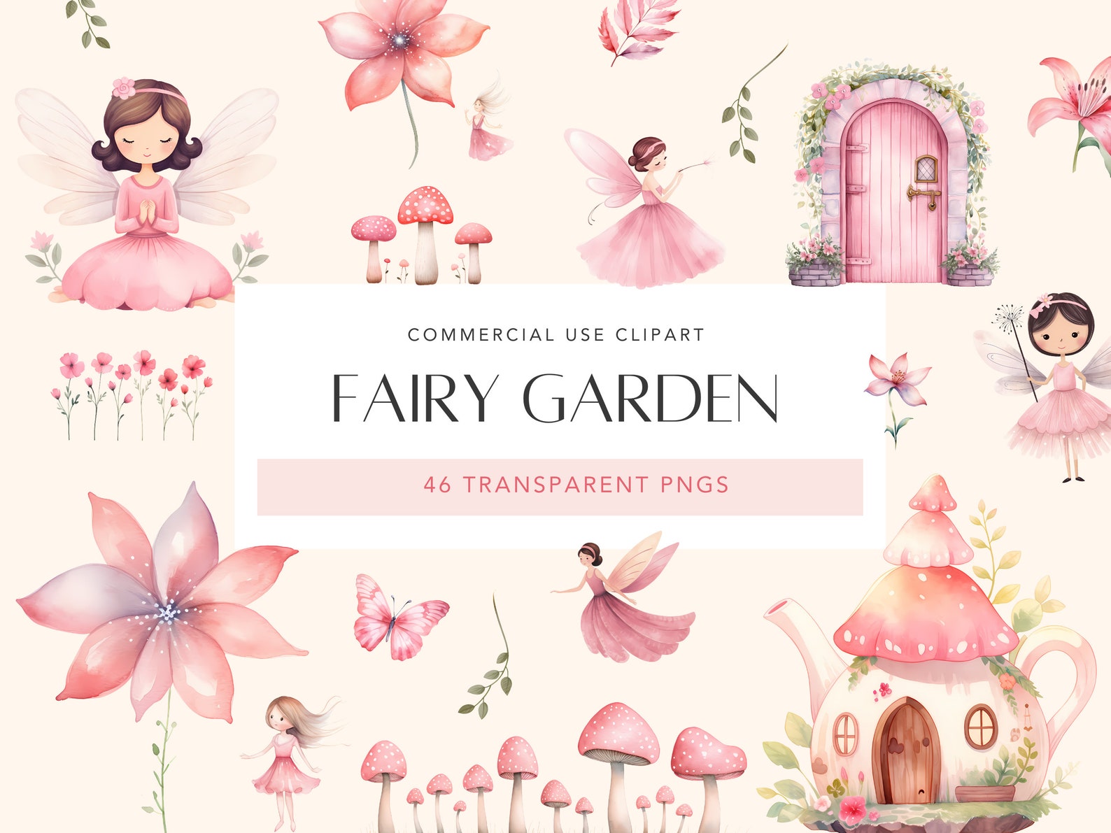 Watercolor Fairy Garden Clipart Cute Fairy Garden Clipart - Etsy