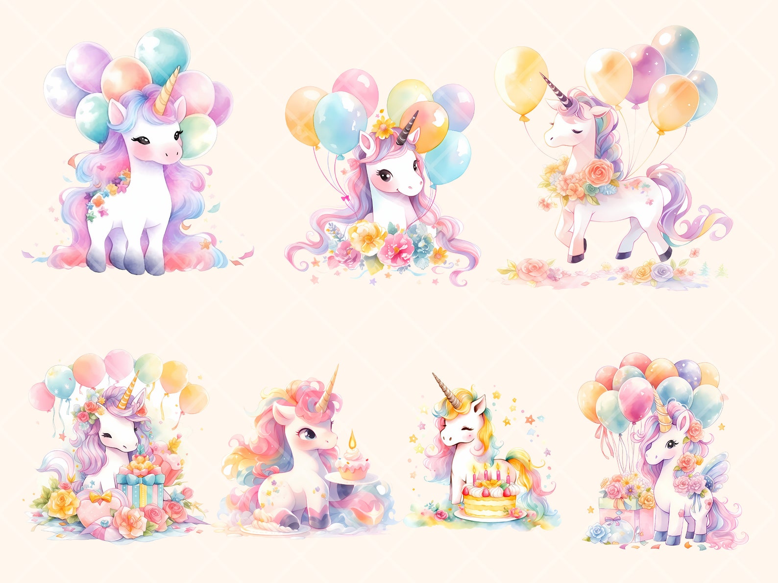 Cute Unicorn Clipart Rainbow Birthday Unicorn PNG Magic Unicorn Clipart ...