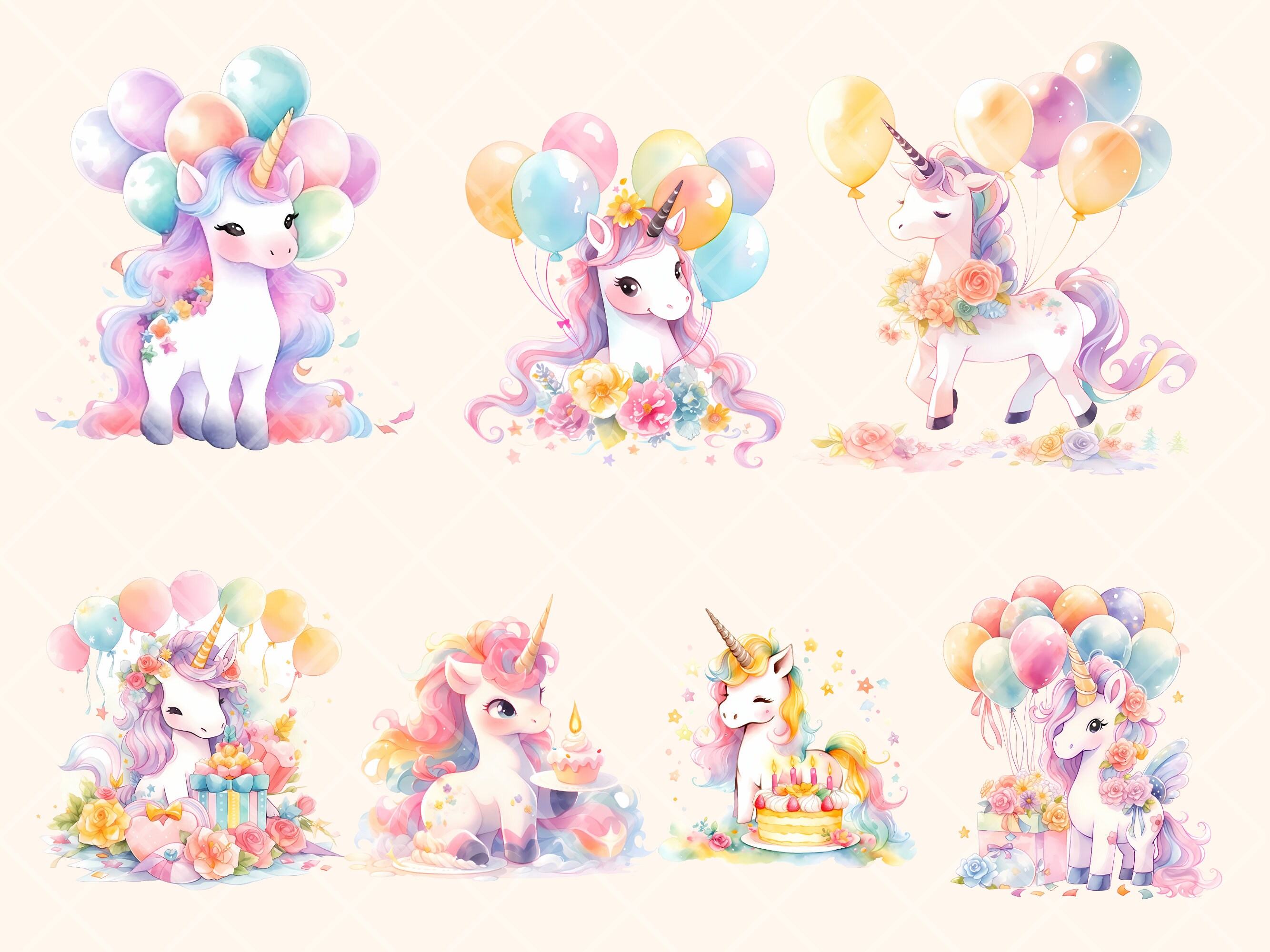 Cute Unicorn Clipart Rainbow Birthday Unicorn PNG Magic Unicorn Clipart ...