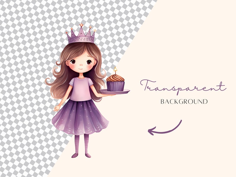 Purple Princess Clipart Watercolor Birthday Princess Clipart Cute ...